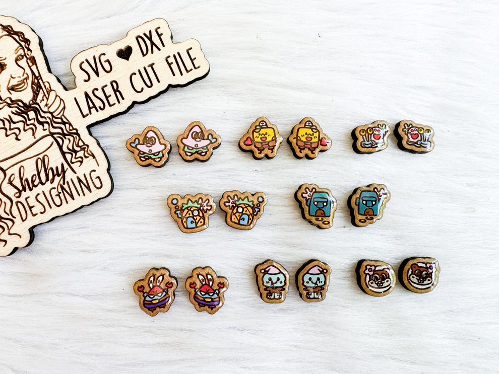 Cute Kawaii SpongeBob Stud Earrings Bundle SVG – ShelbyDesigning